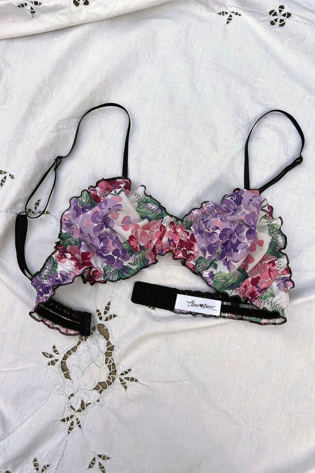 Oleander Bralette in Upcycled Vintage Hydrangea Print | Sustainable ...