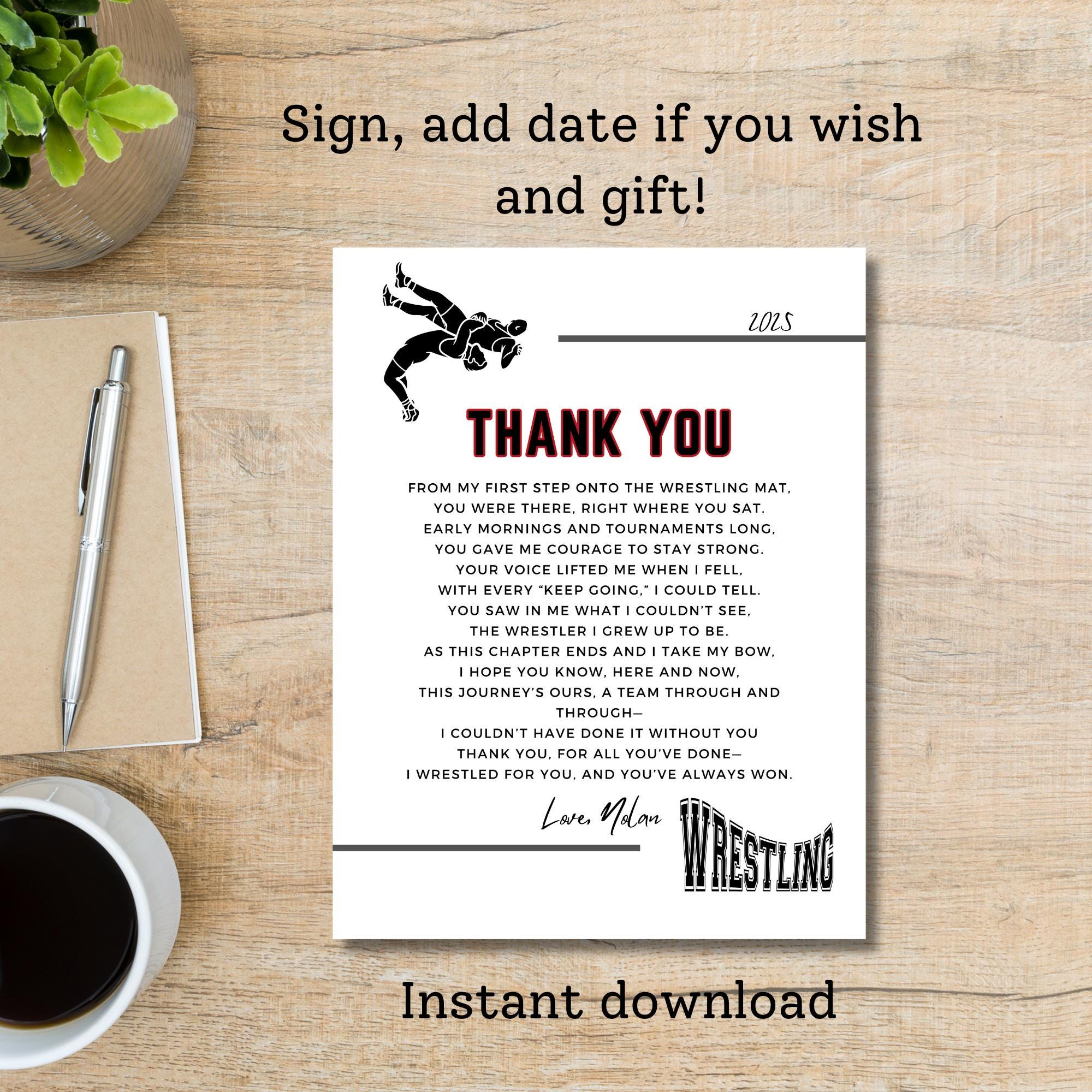 Printable Senior Night Wrestler Thank You Poems Gift to Parents ...