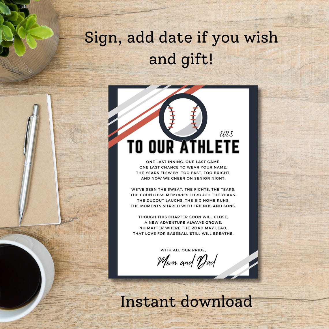 Printable Baseball Senior Night Gift Poems, Senior Night Letters From ...