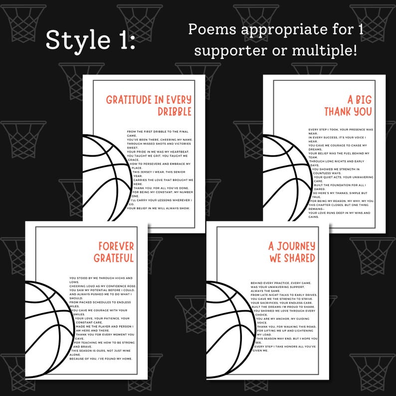 Printable Basketball Parents Night Thank You Poems, End of Season ...