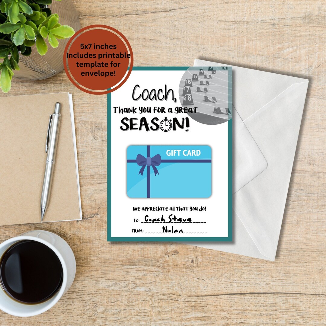 Printable Track and Field Coach Thank You Card Gift Card Holder ...