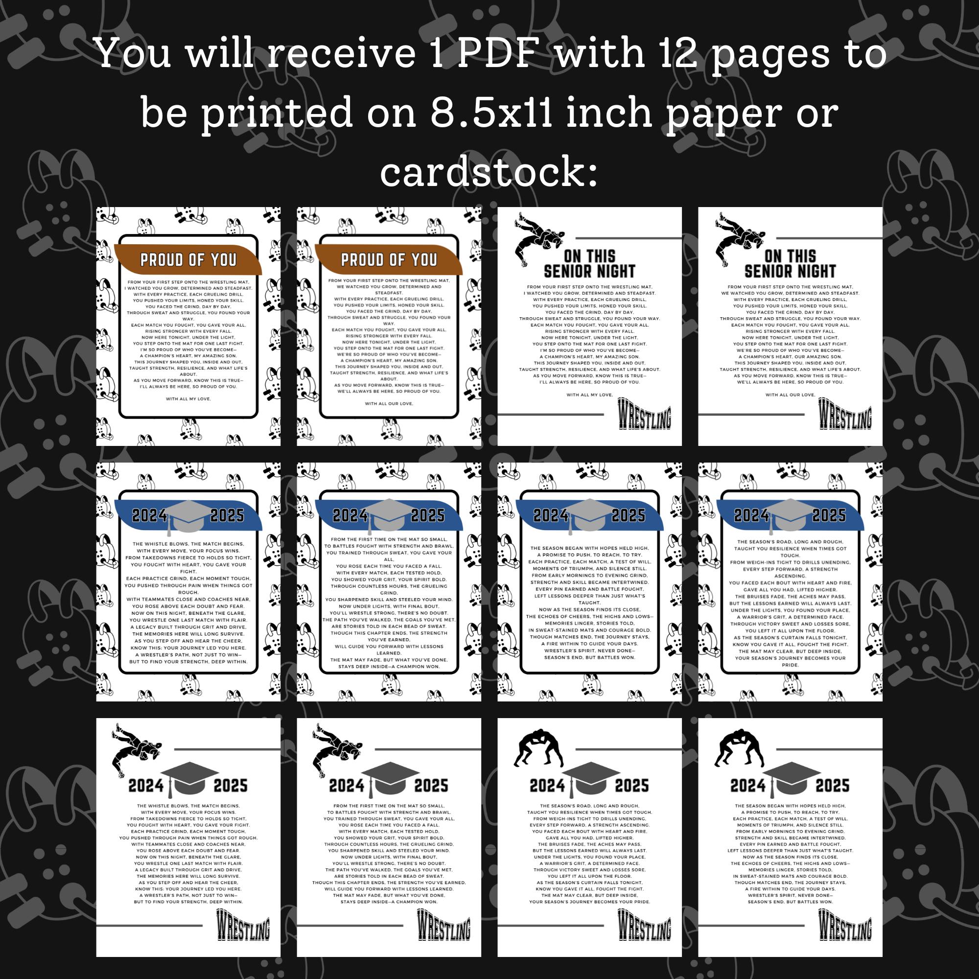 Printable Wrestler Senior Night Gift Poems, Senior Night Letters From ...