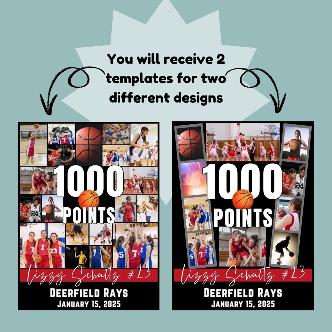 Basketball Player 1000 Points Milestone Photo Collage Canva Template ...