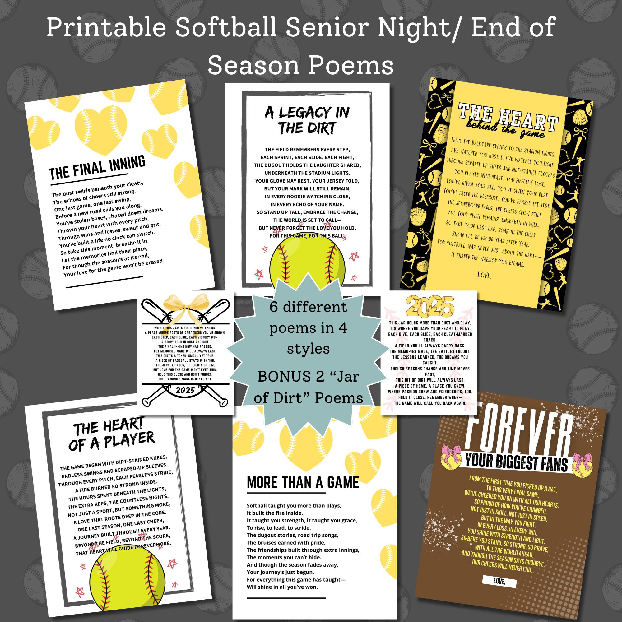 Printable Softball Senior Night Gift Poems, Senior Night Letters From ...