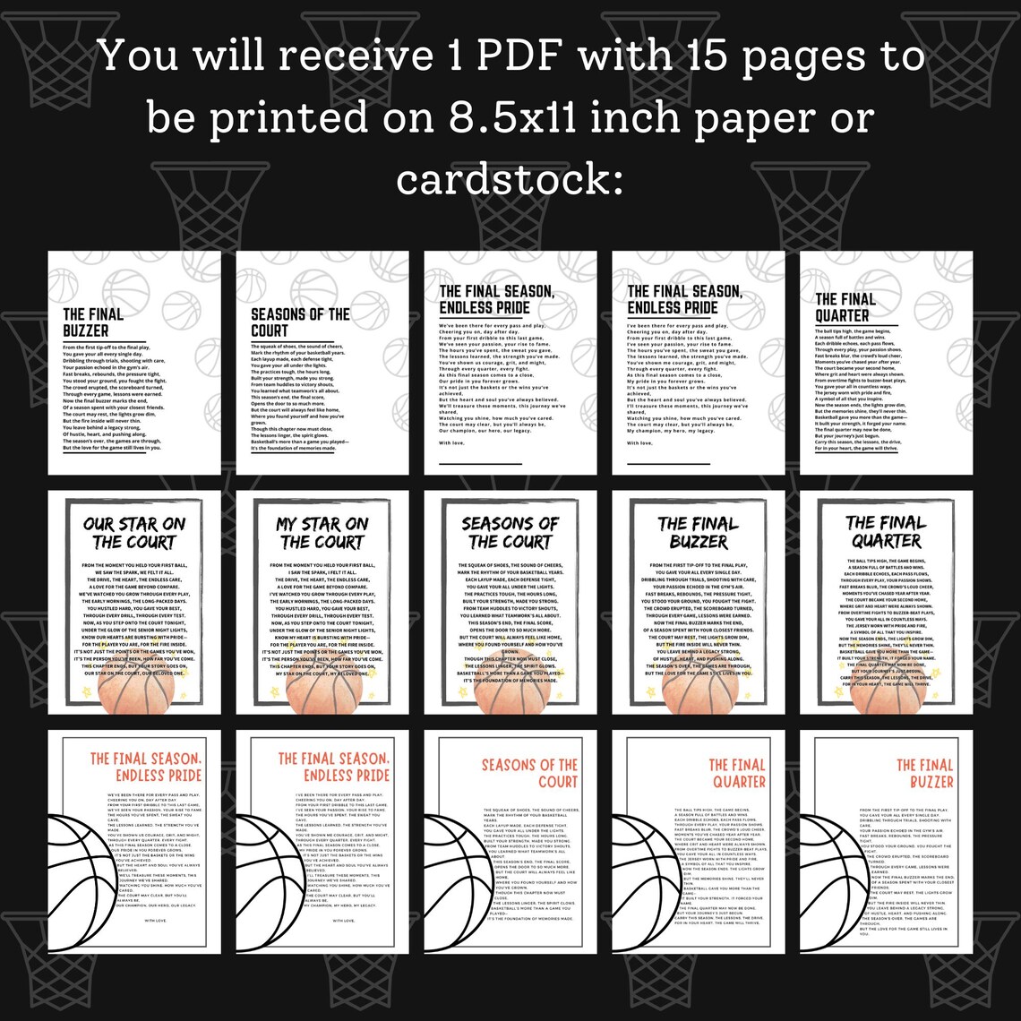 Printable Basketball Senior Night Gift Poems, Senior Night Letters From ...