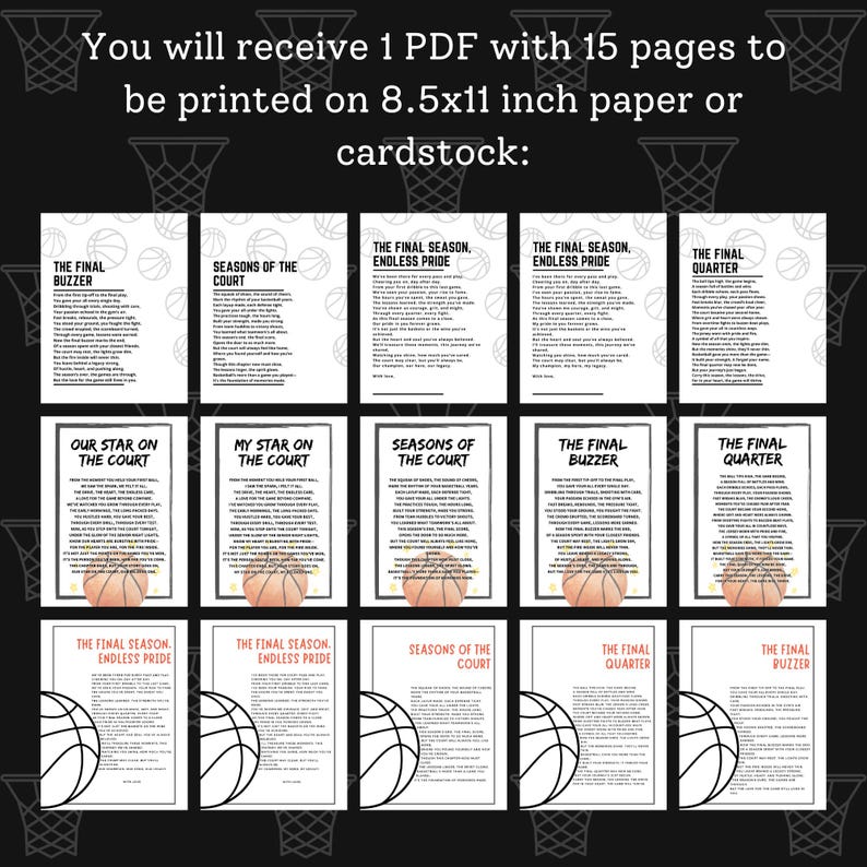 Printable Basketball Senior Night Gift Poems, Senior Night Letters From ...