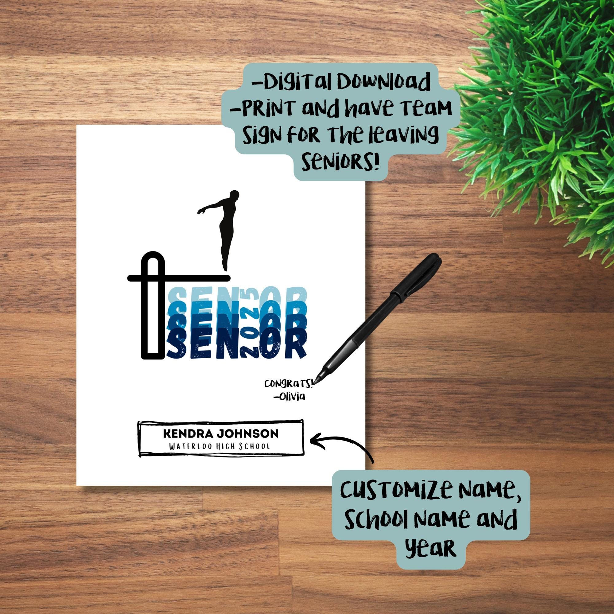 Custom Printable Senior Gift Dive Swim Team Poster for Signatures | End ...