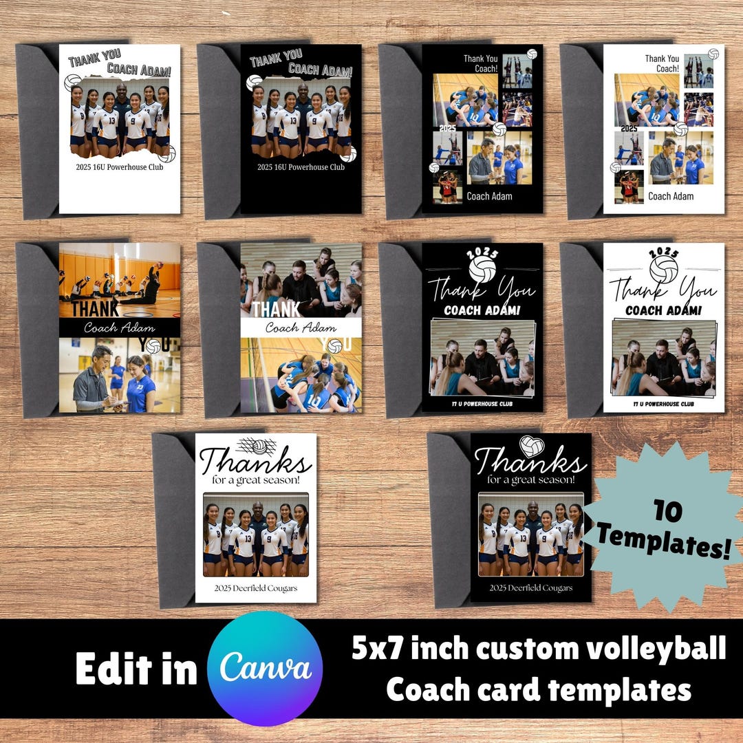 Editable 5x7 Volleyball Coach Picture Thank You Card Canva Templates - Etsy