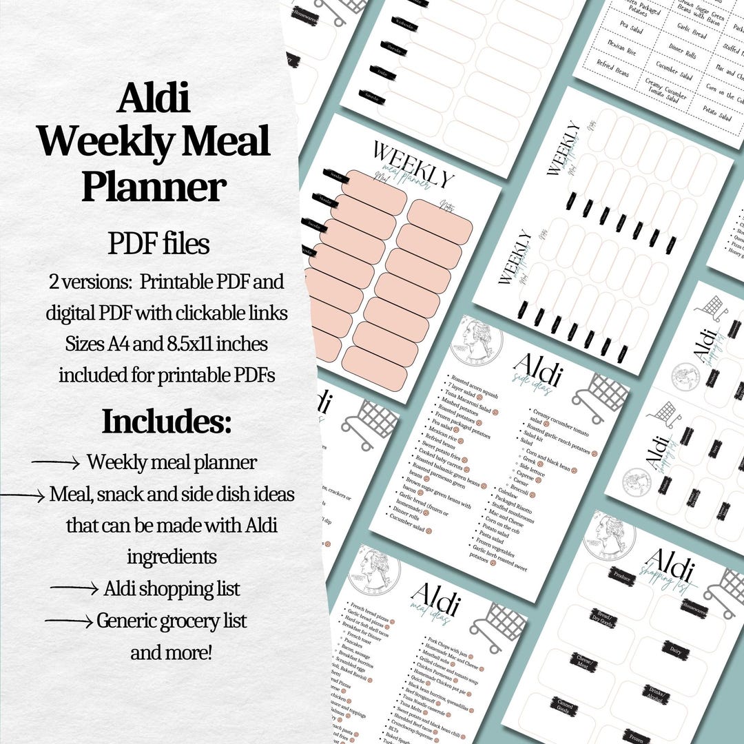 Printable Aldi Weekly Meal Planner and Prep, Easy and Quick Family Meal Dinner Ideas, Grocery ...