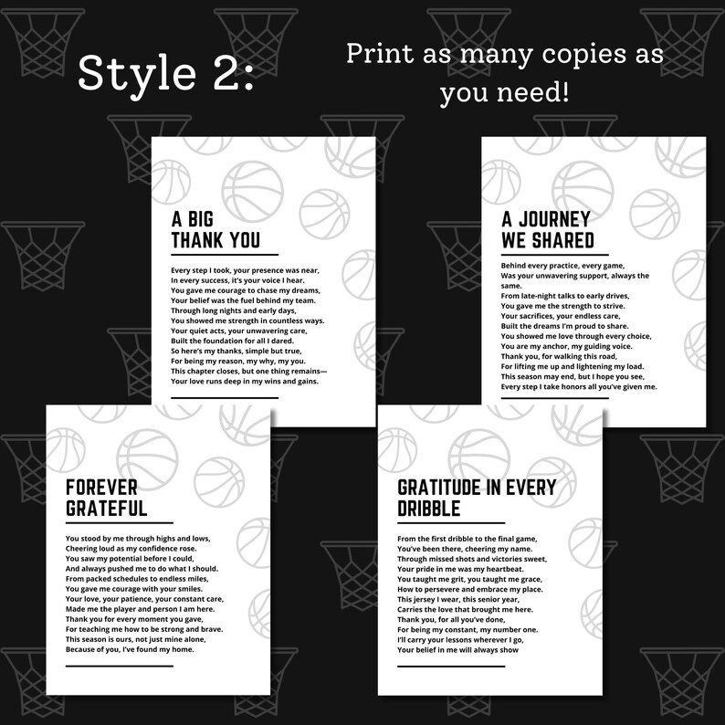 Printable Basketball Parents Night Thank You Poems, End of Season ...