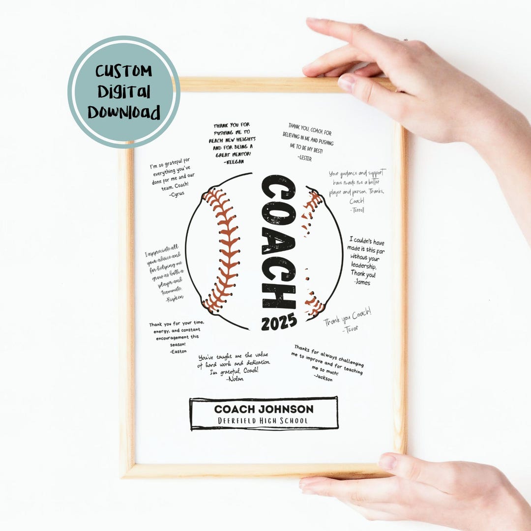 Custom Printable Baseball Coach Gift Poster for Signatures Team Thank ...