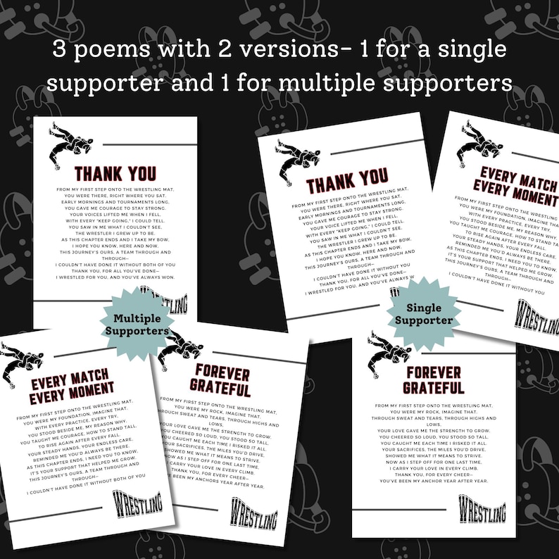 Printable Senior Night Wrestler Thank You Poems Gift to Parents ...