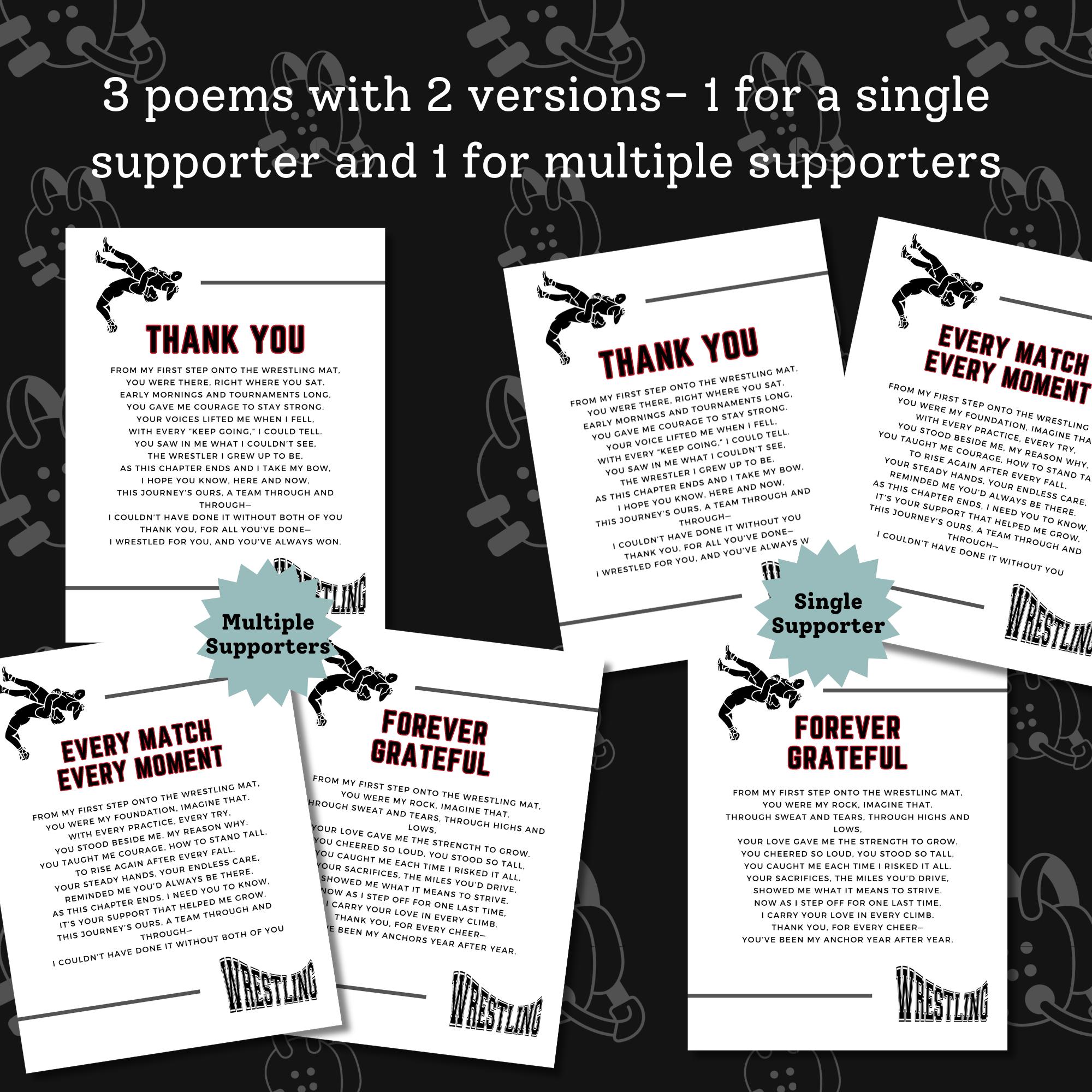 Printable Senior Night Wrestler Thank You Poems Gift to Parents ...