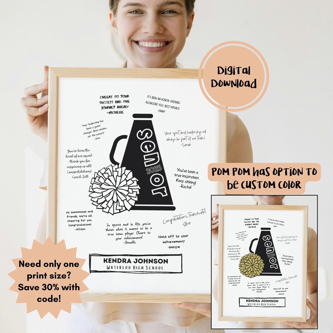 Custom Printable Senior Gift Cheer, Poms Poster for Signatures | End of ...