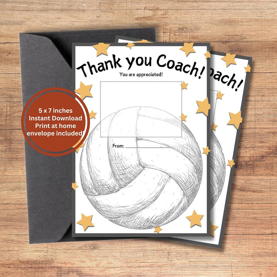 Volleyball Coach Thank You Gift Card Holder, Printable Thank You Card ...
