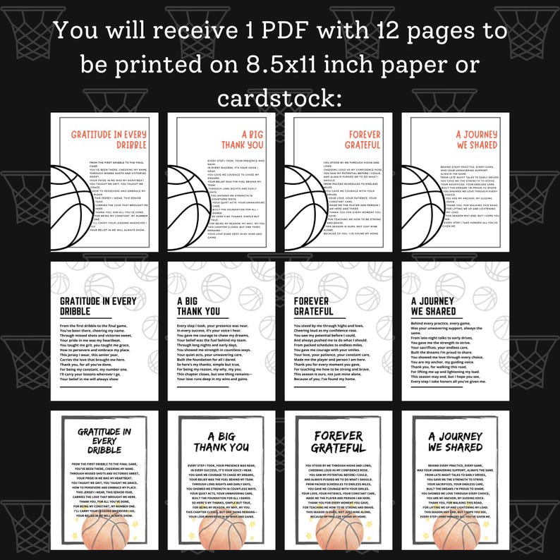 Printable Basketball Parents Night Thank You Poems, End of Season ...