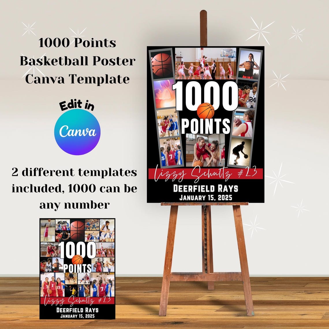 Basketball Player 1000 Points Milestone Photo Collage Canva Template ...