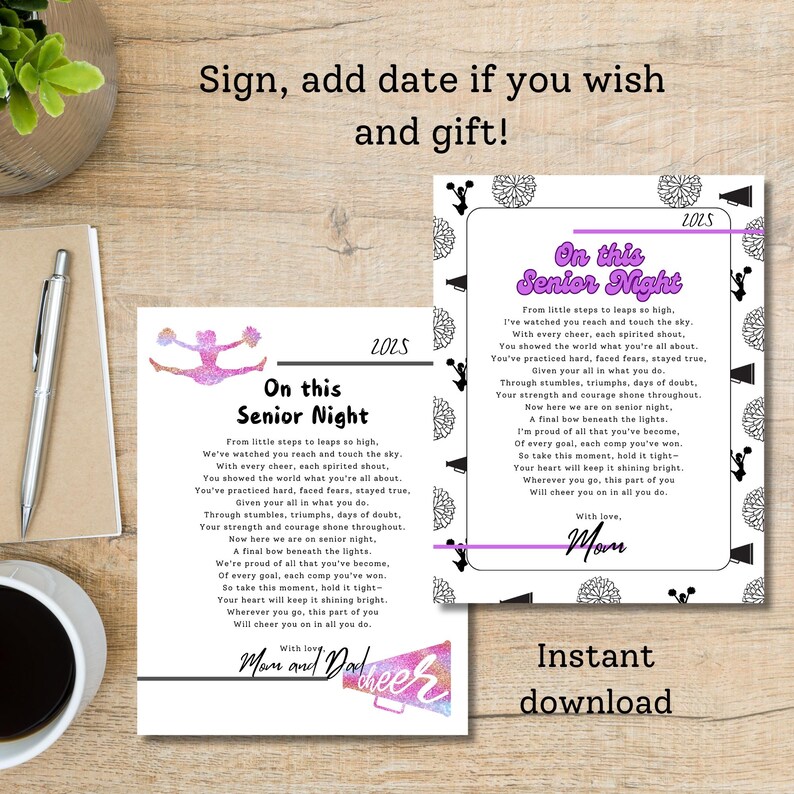 Cheer, Poms Senior Night Gift Poem, Senior Night Letter From Mom Dad ...