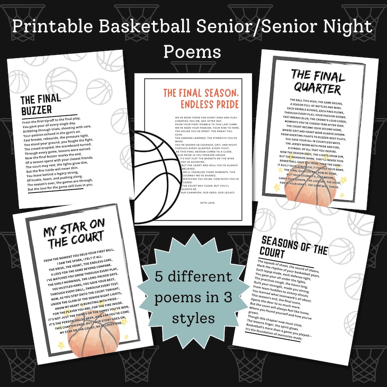 Printable Basketball Senior Night Gift Poems, Senior Night Letters From ...