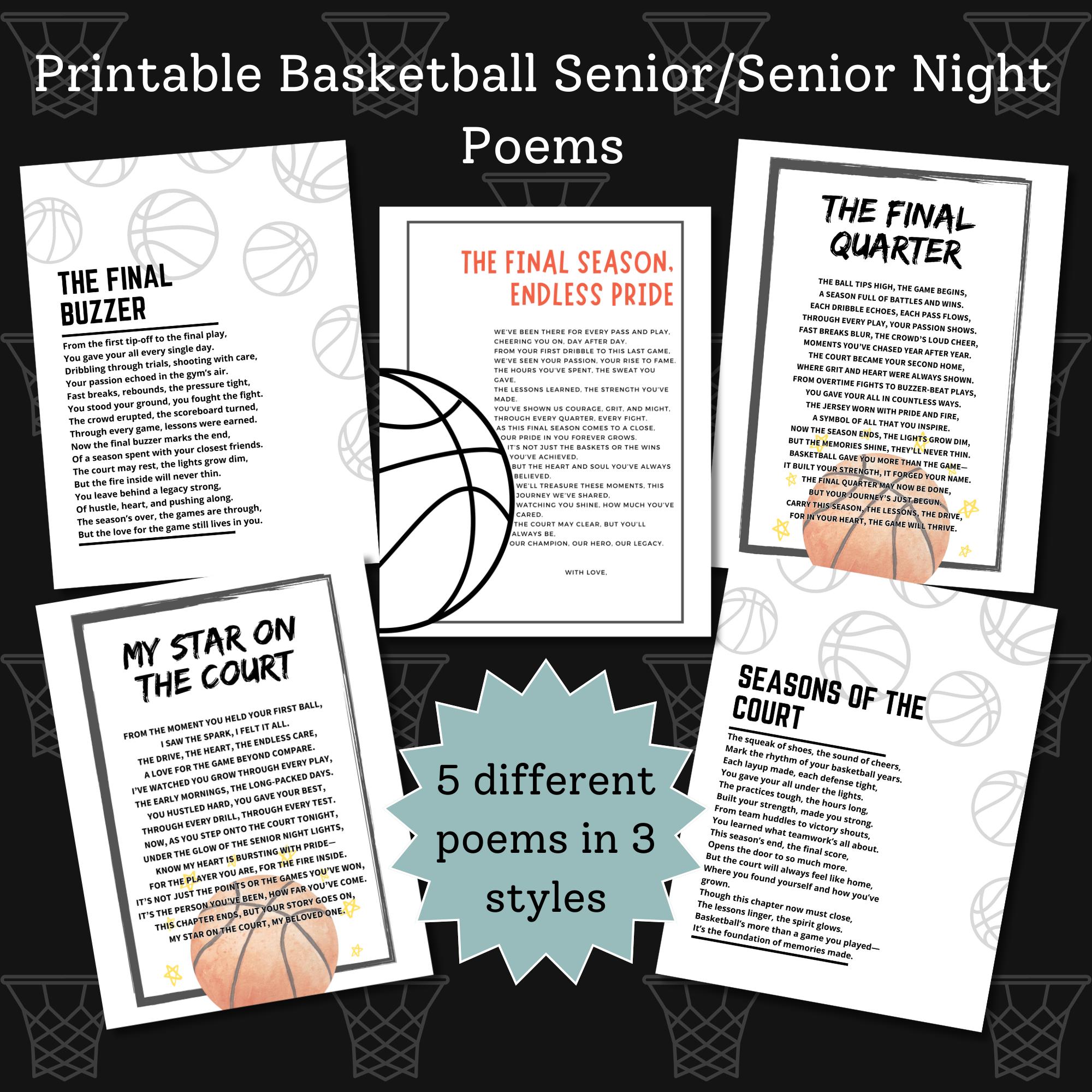 Printable Basketball Senior Night Gift Poems, Senior Night Letters From ...