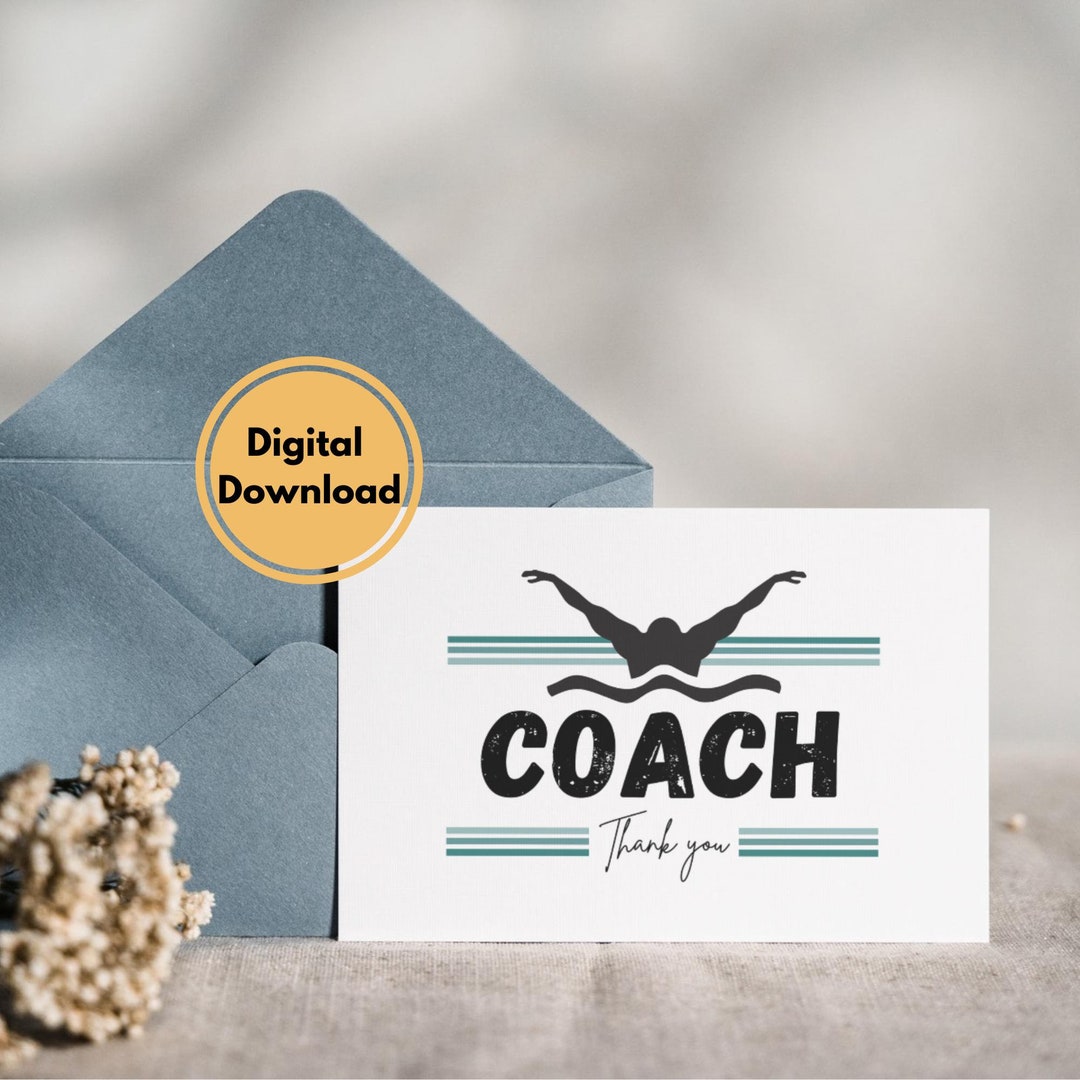 Printable Swim Team, Swim Club Coach Thank You Card, Digital Download ...