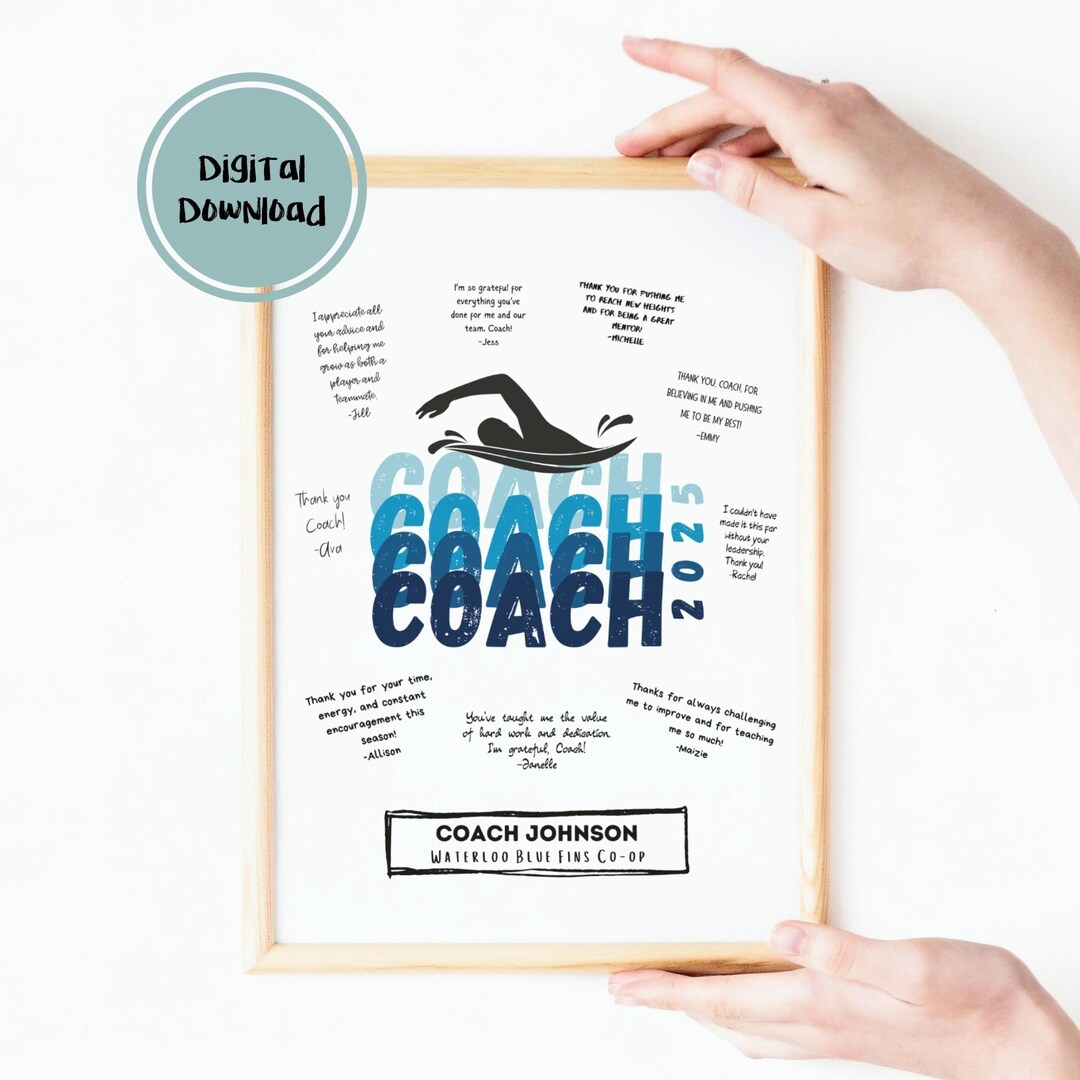 Custom Printable Swim Coach Gift Poster for Signatures | Team Thank You ...