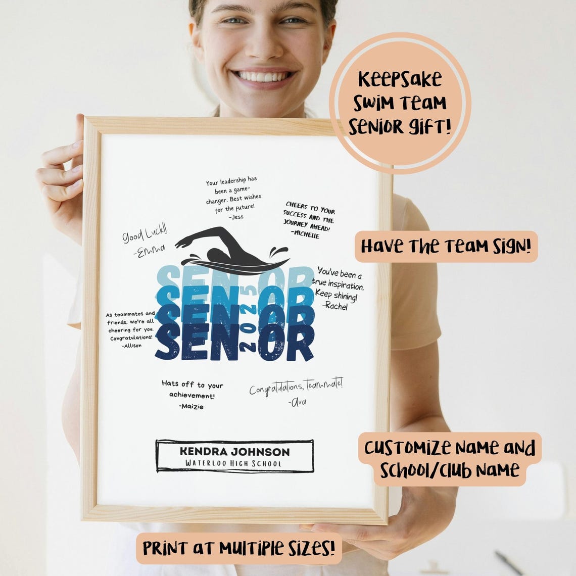 Swim Team Custom Printable Senior Gift Poster for Signatures End of ...