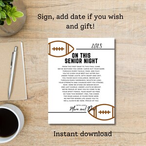 Printable Football Senior Night Gift Poems, Senior Night Letter From ...