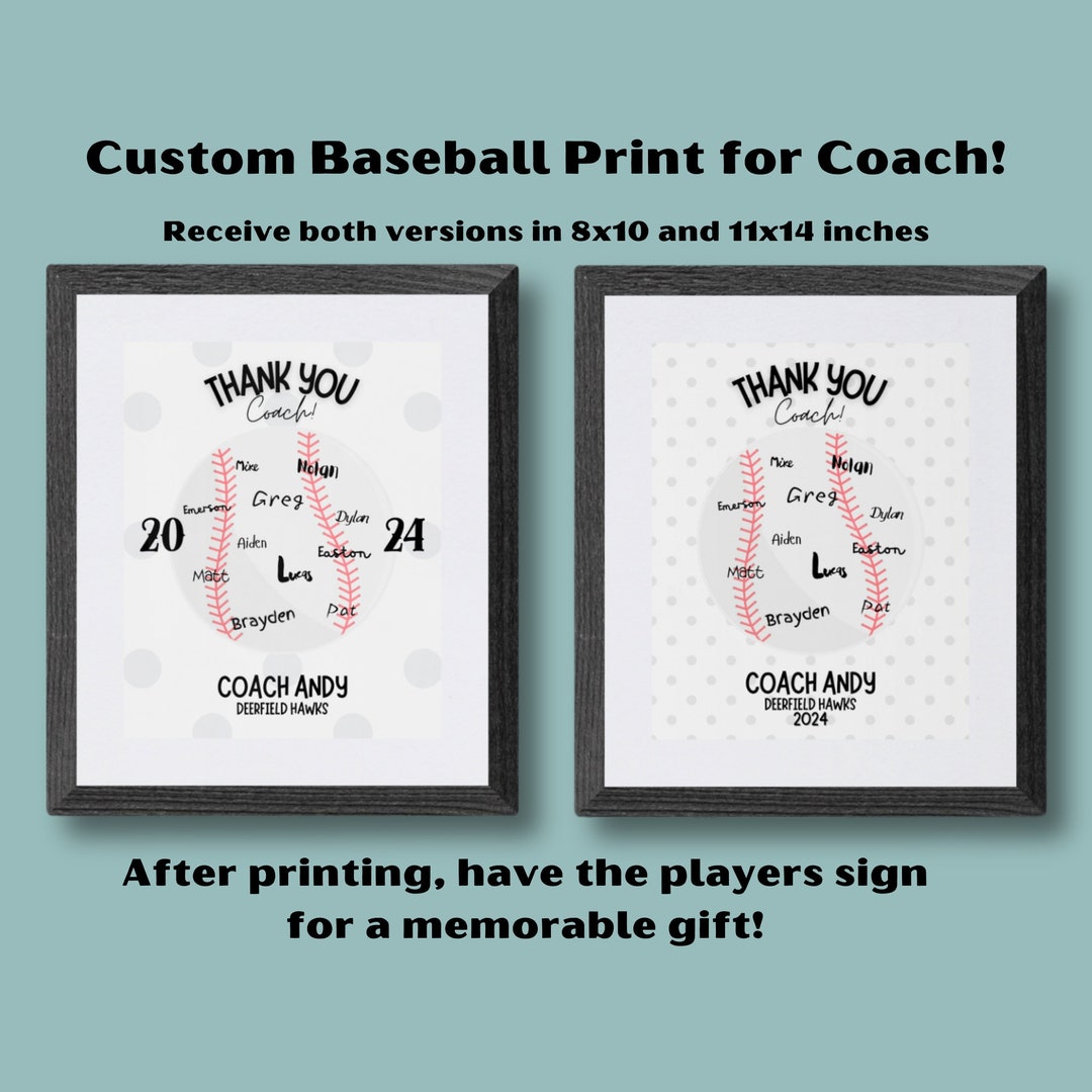 Team Gift for Baseball Coach, Custom Signature Poster for Baseball ...