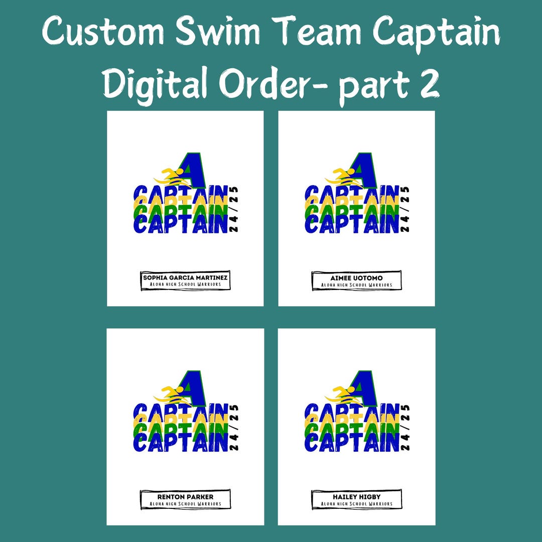 Part 2 Custom Captain Swim Team Order for Aloha High School - Etsy