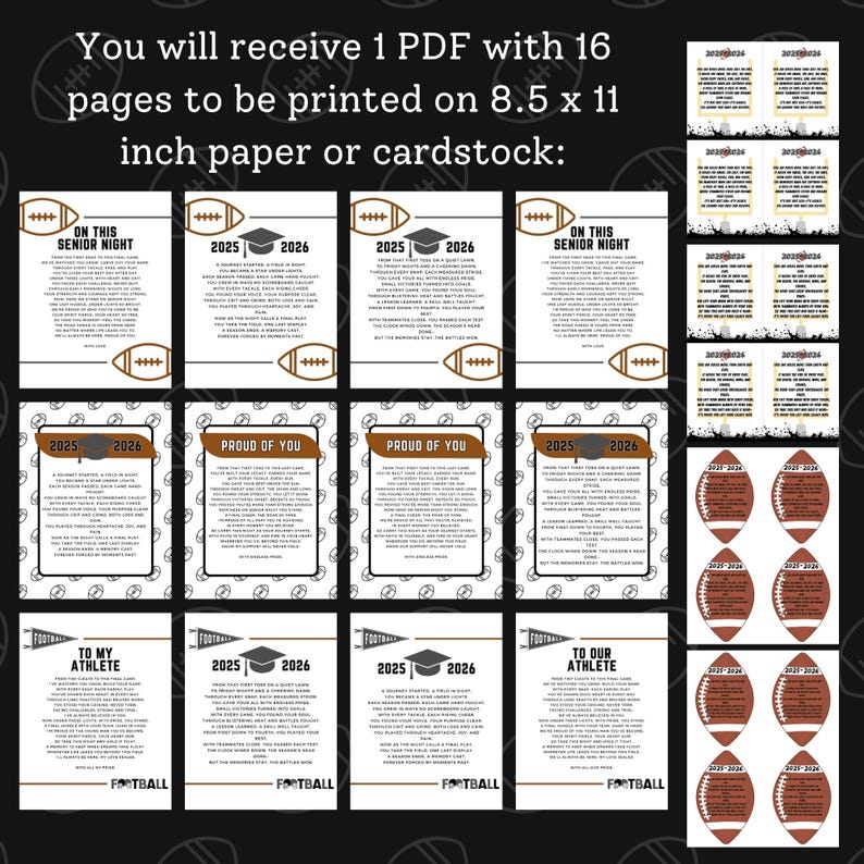 Printable Football Senior Night Gift Poems, Senior Night Letter From ...