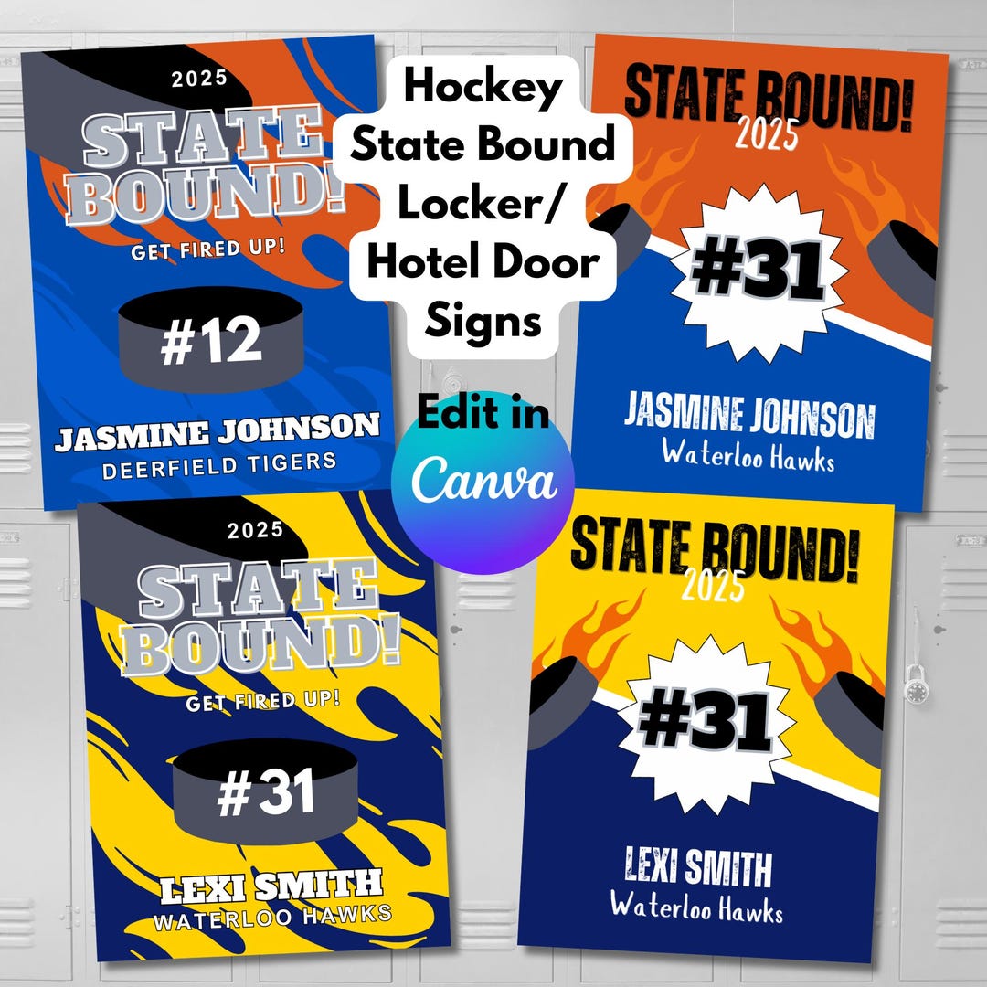 Printable Hockey State Bound Playoffs Editable Locker Sign Hotel Door ...