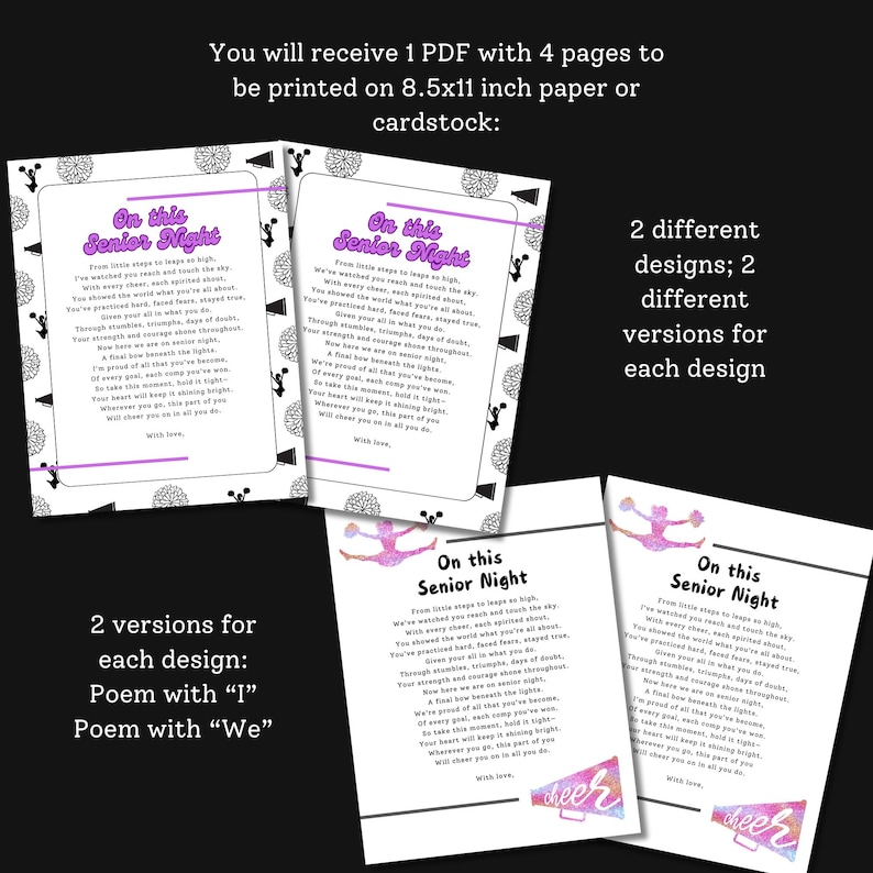 Cheer, Poms Senior Night Gift Poem, Senior Night Letter From Mom Dad ...
