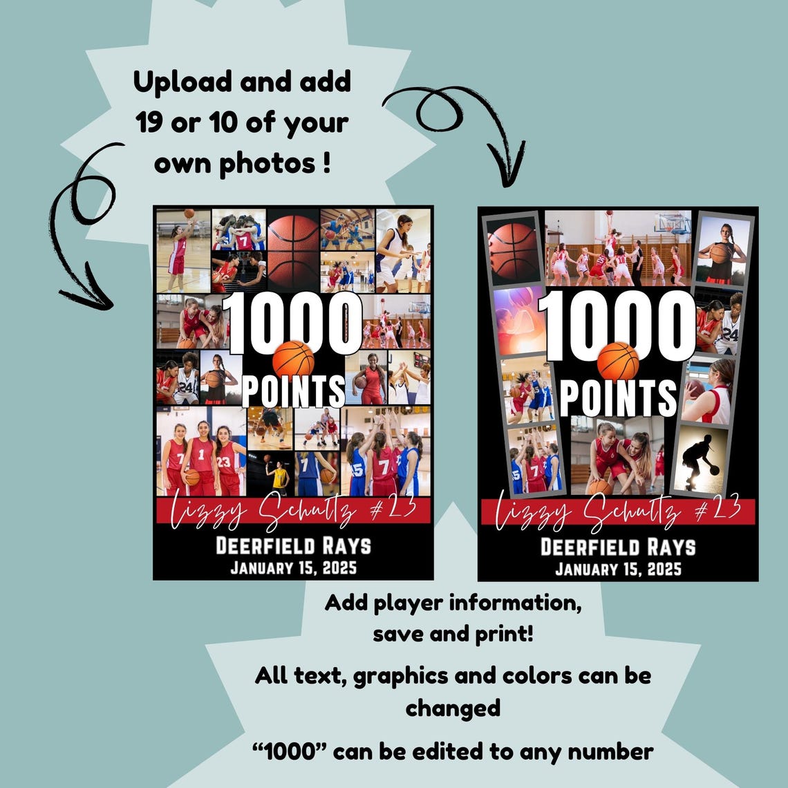 Basketball Player 1000 Points Milestone Photo Collage Canva Template ...