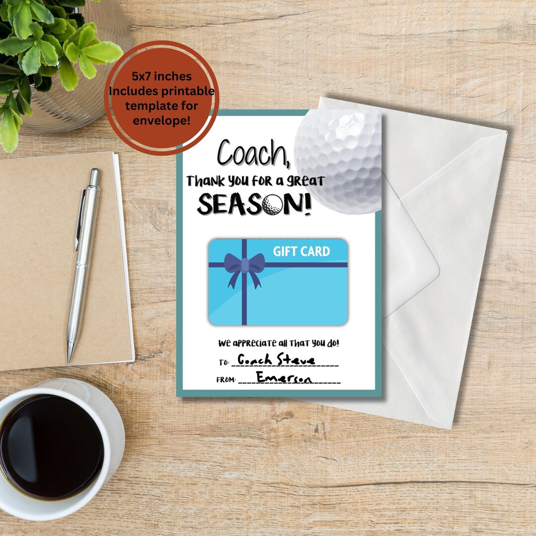 Printable Golf Coach Thank You Card: Gift Card Holder (digital Download ...