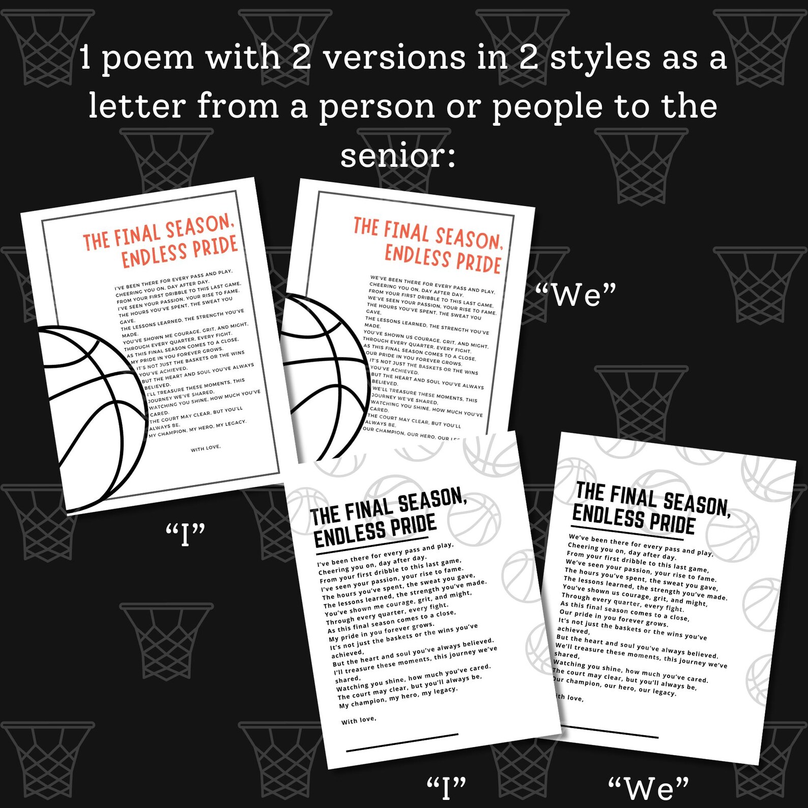 Printable Basketball Senior Night Gift Poems, Senior Night Letters From ...
