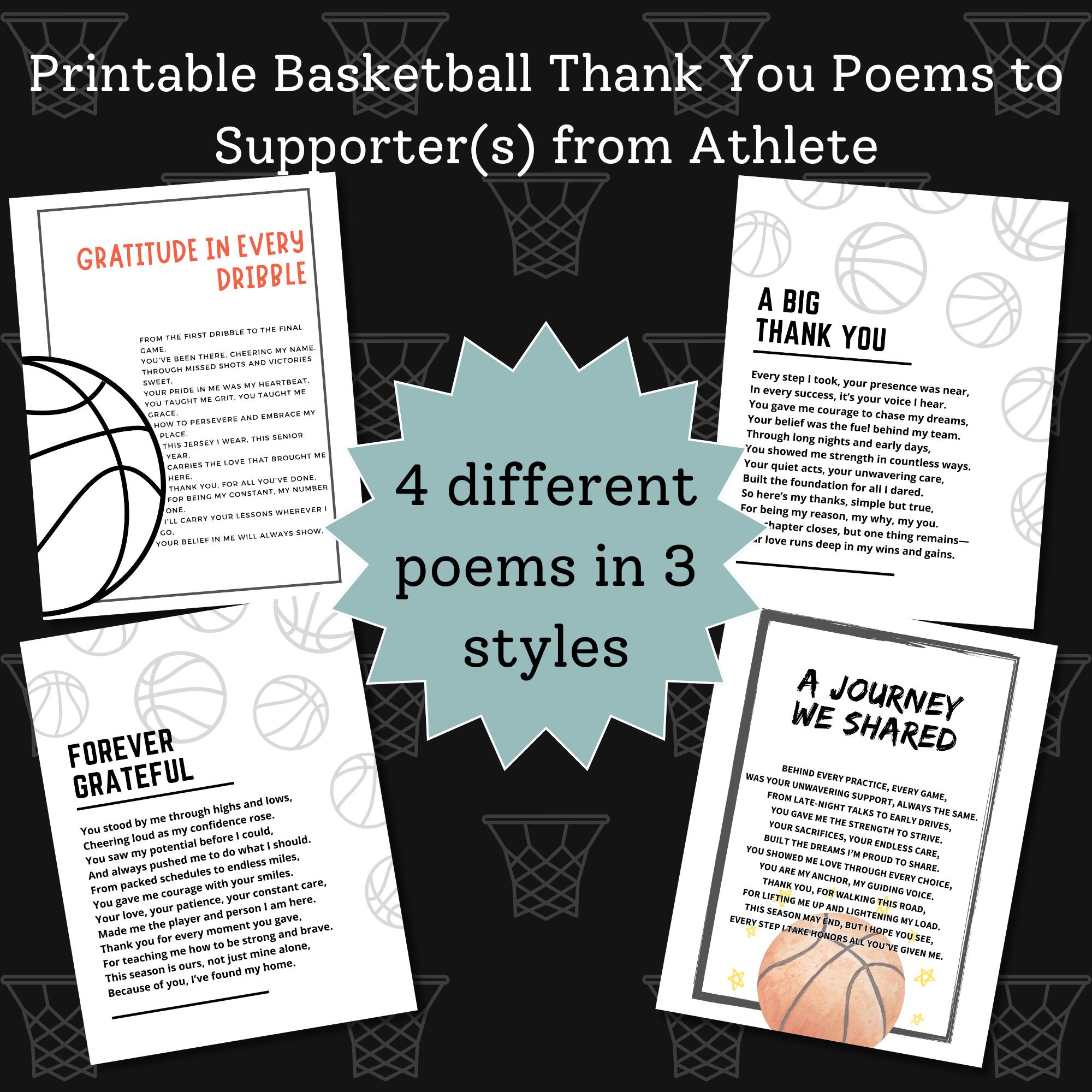 Printable Basketball Parents Night Thank You Poems, End of Season ...