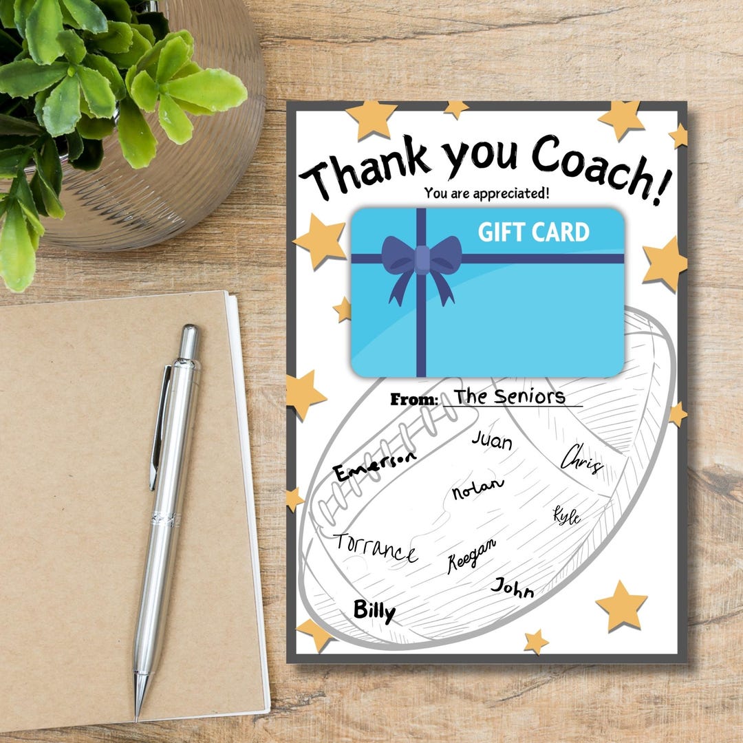 Printable Football Coach Thank You Gift Card Holder, Printable Thank ...