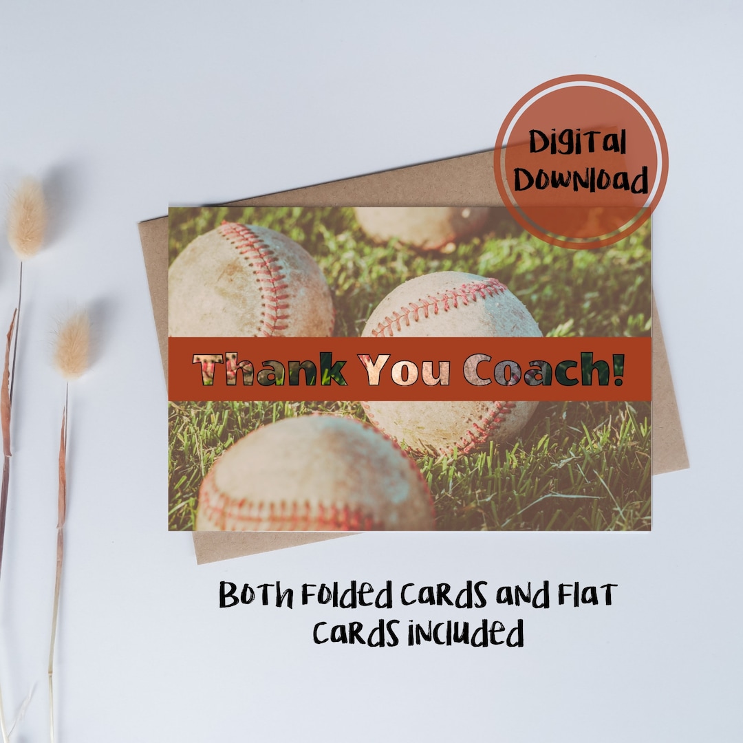 Printable Baseball Coach Thank You Card, Digital Download, Coach ...