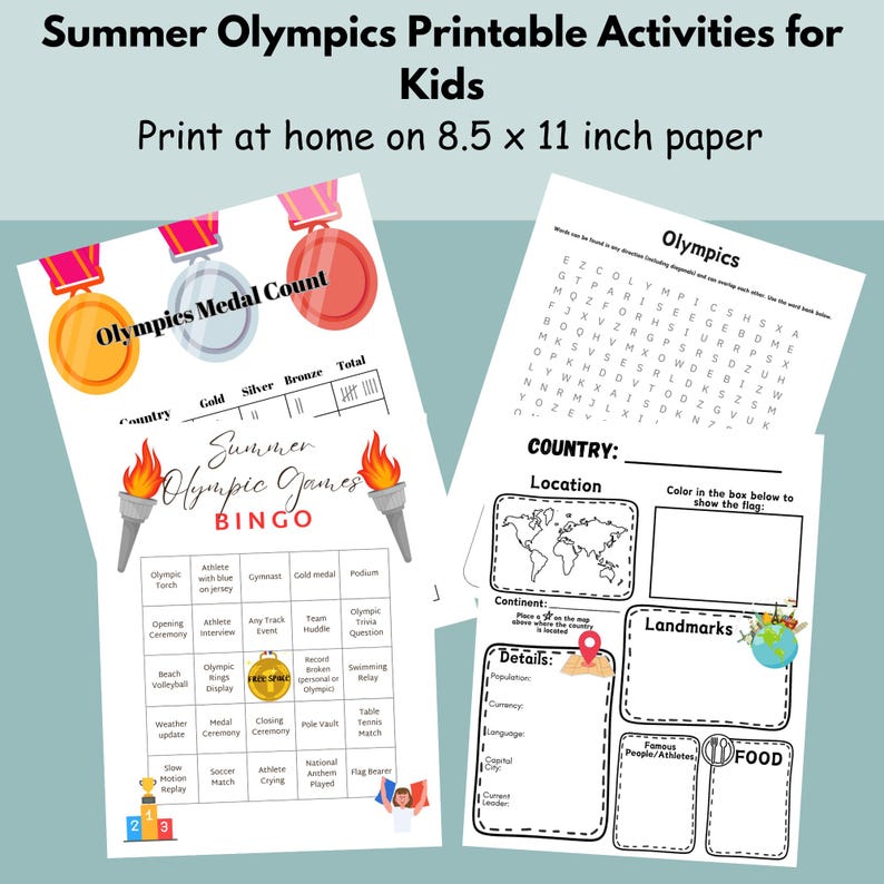 Summer Olympics Printable Activity Sheets for Kids, 2024 Paris Olympics ...