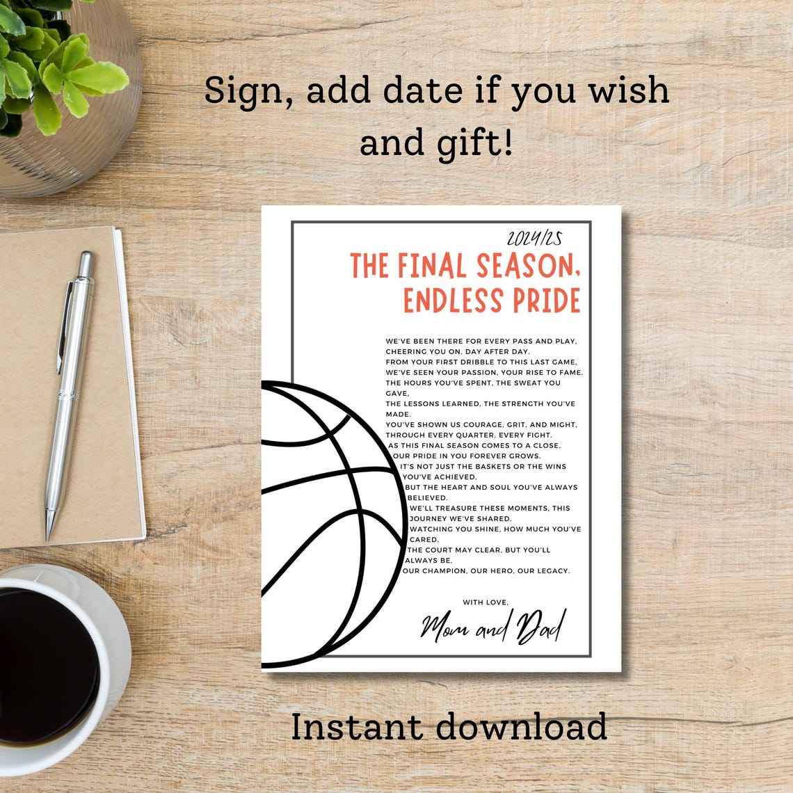 Printable Basketball Senior Night Gift Poems, Senior Night Letters From ...