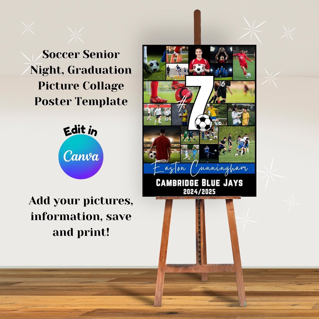 Soccer Player Number Photo Collage Poster Canva Template, Senior Night ...