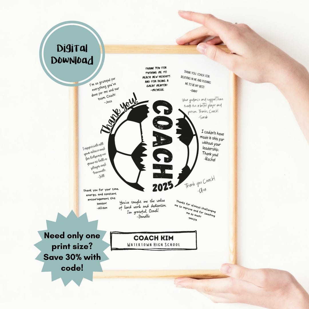 Custom Printable Coach Gift Soccer Poster for Signatures | Team Thank ...