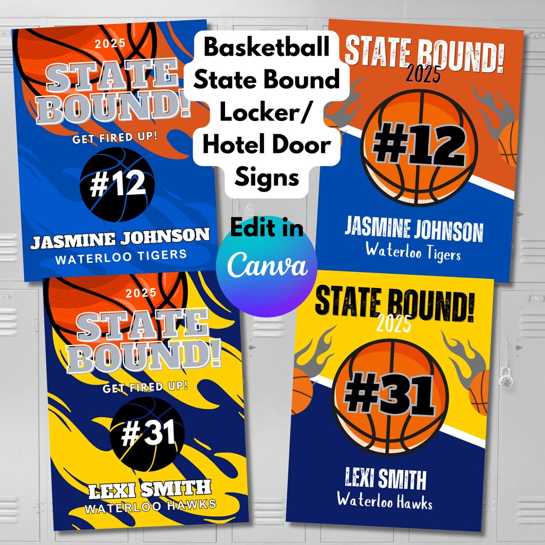 Printable Basketball State Bound Playoffs Editable Locker Sign Hotel ...