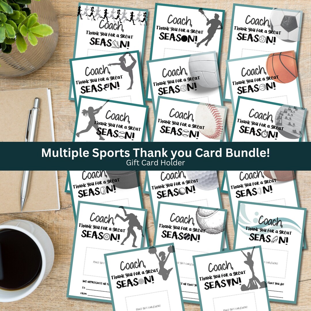 Multiple Sports Bundle Printable Coach Thank You Cards Gift Card ...