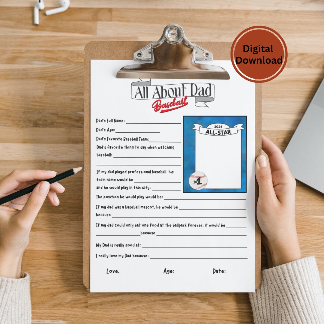 Printable All About Dad Father's Day Gift From Kids | Baseball Father's ...