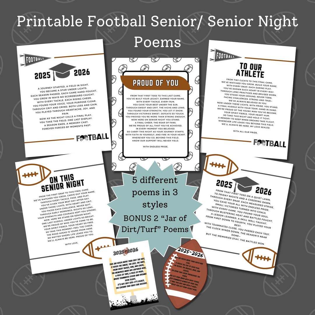 Printable Football Senior Night Gift Poems, Senior Night Letter From ...