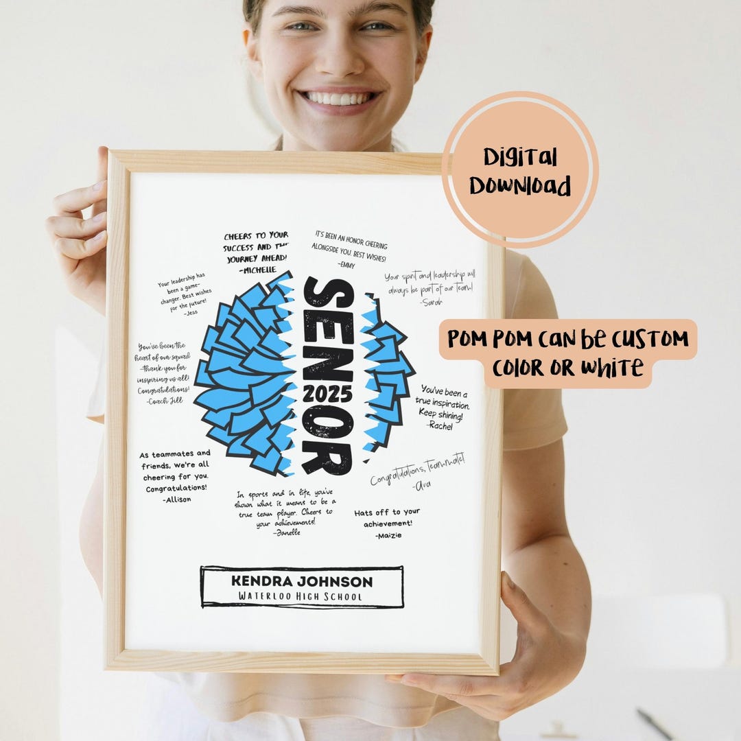 Custom Printable Senior Poms, Cheer Poster for Signatures | End of ...