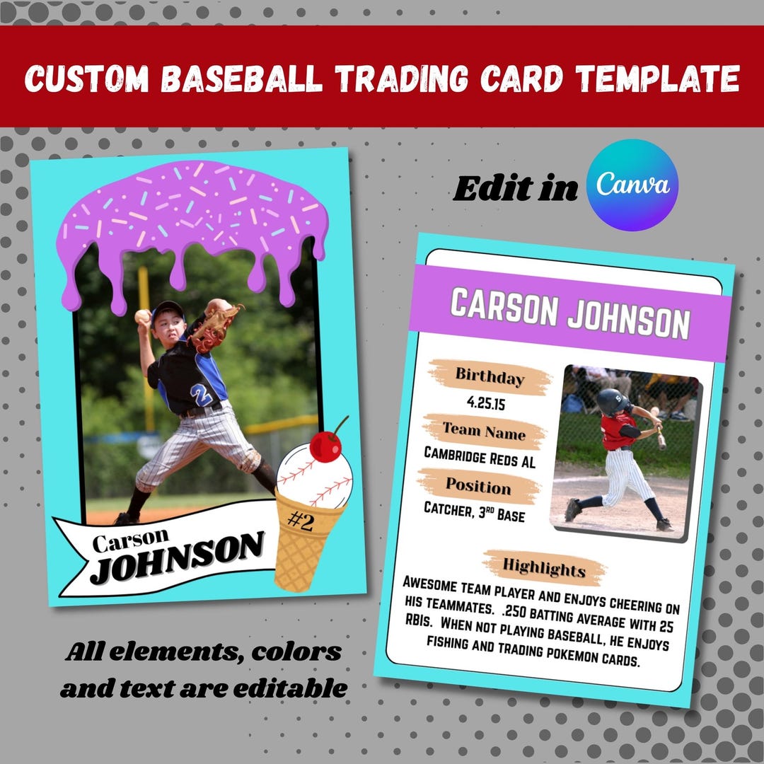Custom Baseball Drip Trading Card Canva Template Ice Cream Sprinkles ...