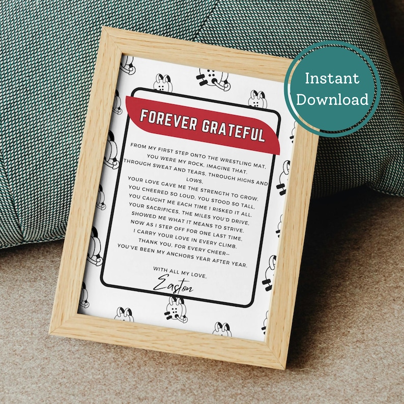 Printable Senior Night Wrestler Thank You Poems Gift to Parents ...